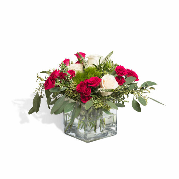 Hot Pink Rose Purple Stock Seeded Eucalyptus Centerpiece - Blume ...